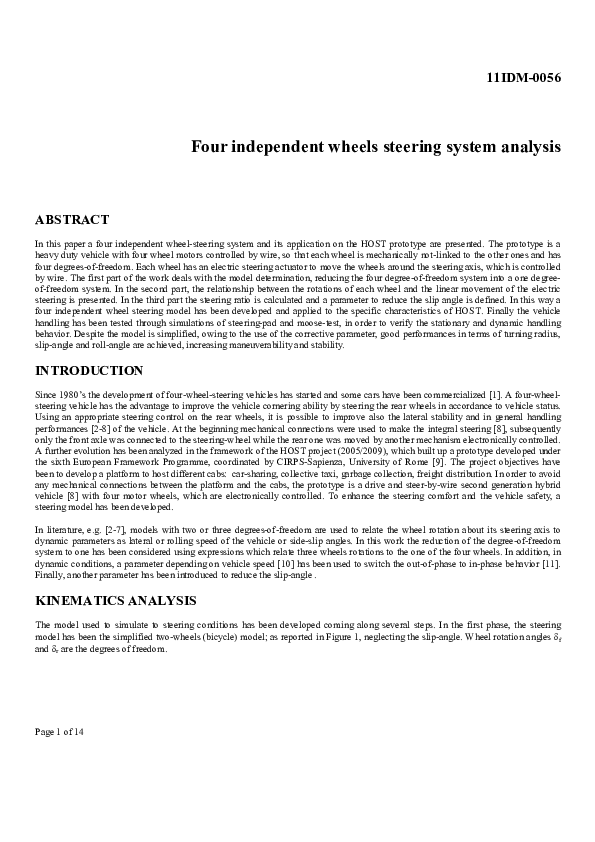 (PDF) Four Independent Wheels Steering System Analysis
