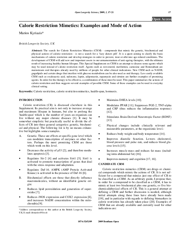 (PDF) Calorie Restriction Mimetics: Examples and mode of action