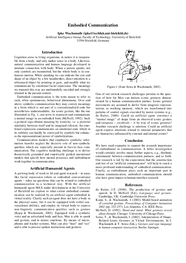 (PDF) Embodied communication in humans and machines