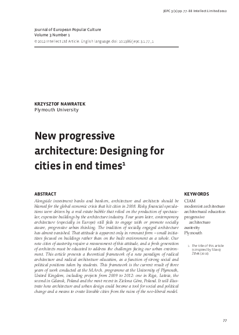 (PDF) New progressive architecture: Designing for cities in end times