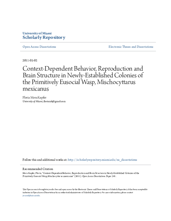(PDF) Context-Dependent Behavior, Reproduction and Brain Structure in Newly-Established Colonies ...