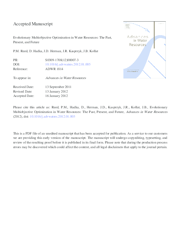 Pdf Evolutionary Multiobjective Optimization In Water Resources The Past Present And Future