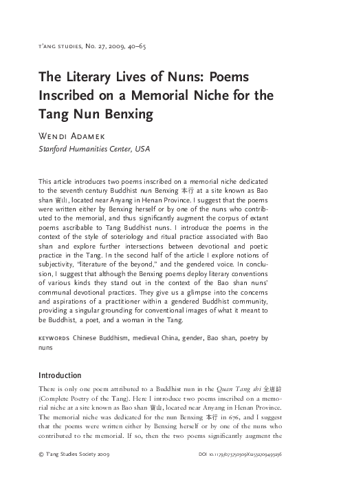 (PDF) The Literary Lives of Nuns: Poems Inscribed on a Memorial Niche ...