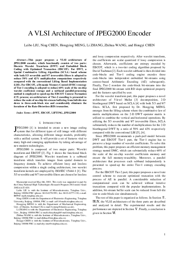 Pdf A Vlsi Architecture Of Jpeg2000 Encoder