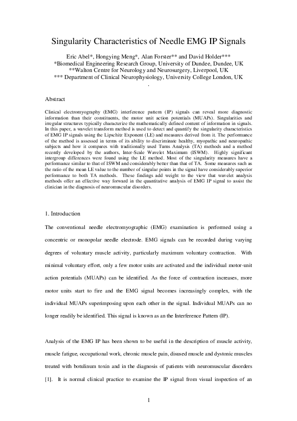 (PDF) Singularity characteristics of needle EMG IP signals