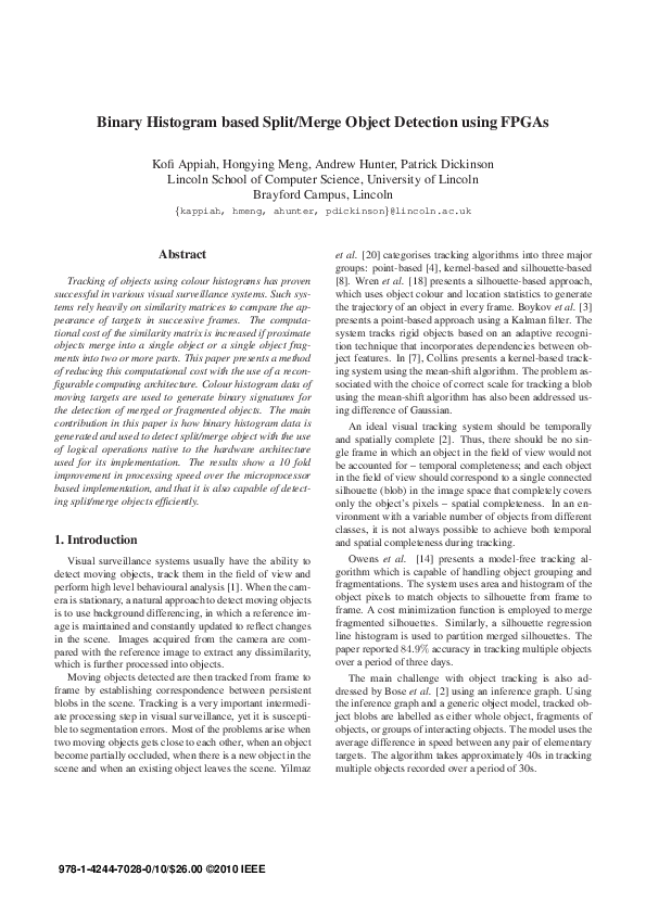 Pdf Binary Histogram Based Split Merge Object Detection Using Fpgas Hongying Meng
