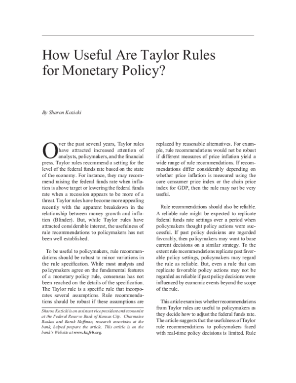 (PDF) How useful are Taylor rules for monetary policy?