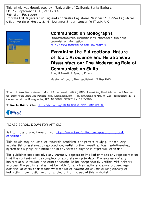 (PDF) Examining the Bidirectional Nature of Topic Avoidance and ...