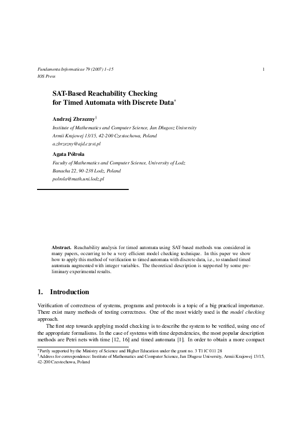 (PDF) Sat-based reachability checking for timed automata with discrete data
