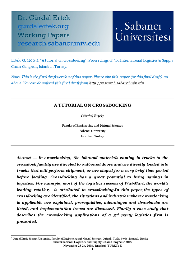 (PDF) A Tutorial On Crossdocking