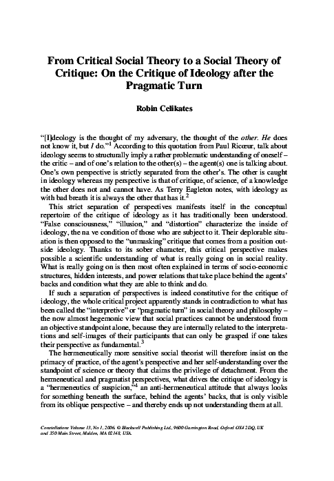 From Critical Social Theory to a Social Theory of Critique. On the ...