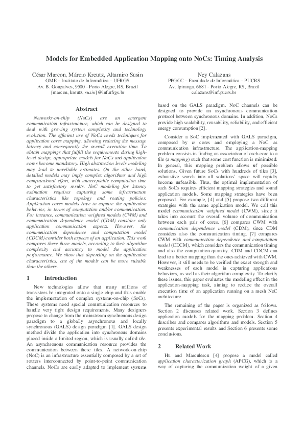(PDF) Models for embedded application mapping onto NoCs: timing analysis