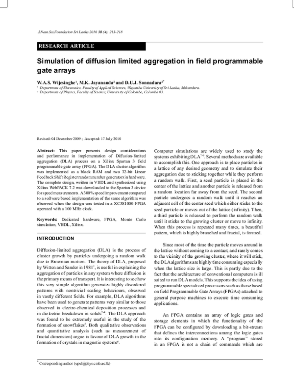 (PDF) Simulation of diffusion limited aggregation in field programmable ...