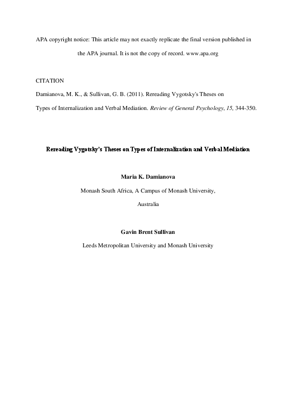 (DOC) Rereading Vygotsky's Theses on Types of Internalization and ...