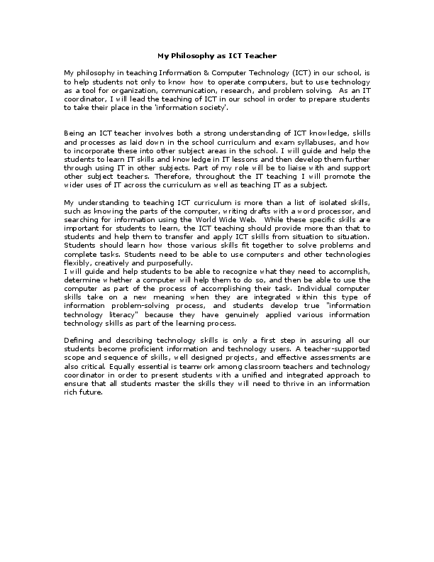 Philosophy of Teaching ICT