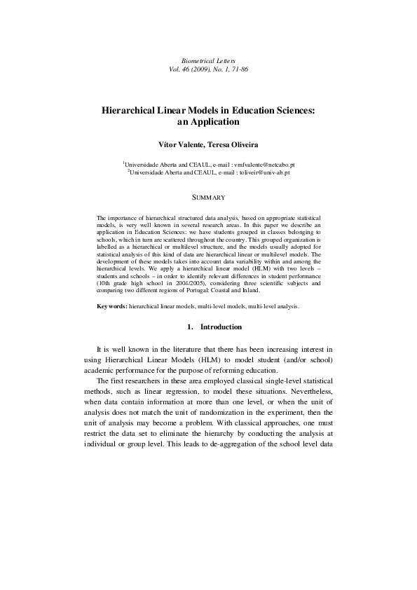 (PDF) Hierarchical linear models in education sciences: an application