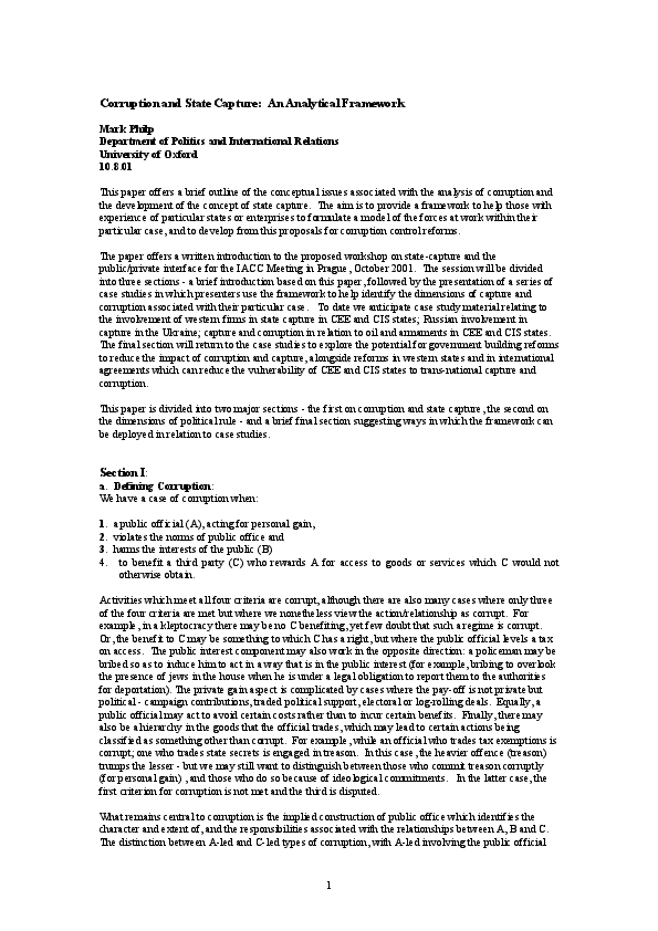 (PDF) Corruption and state capture: an analytical framework