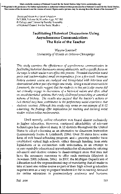 (PDF) Facilitating historical discussions using asynchronous communication: The role of the teacher