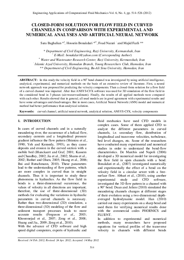 (PDF) Closed-Form Solution for Flow Field in Curved Channels in Comparison with Experimental and ...