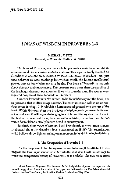 (PDF) "Ideas of Wisdom in Proverbs 1-9." JBL 116 (1997): 613-33.