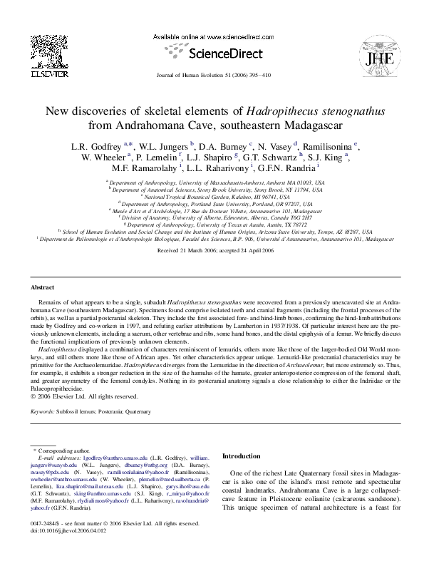 (PDF) New discoveries of skeletal elements of Hadropithecus ...