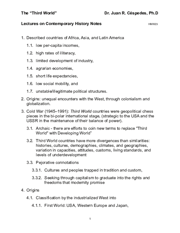 (PDF) Lectures on Contemporary History Notes — The "Third World"