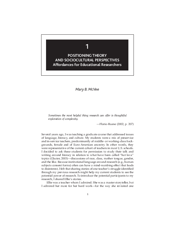 (PDF) Positioning Theory Sociocultural Positioning McVee Chapter 1
