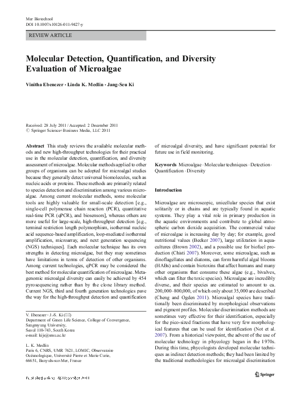 Pdf Molecular Detection Quantification And Diversity Evaluation Of