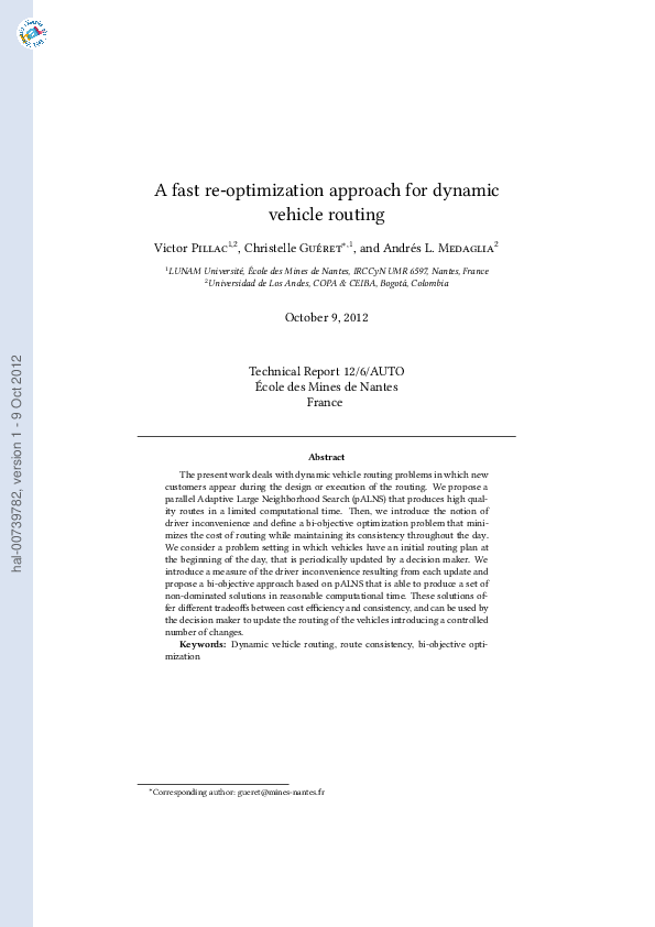 (PDF) A fast re-optimization approach for dynamic vehicle routing