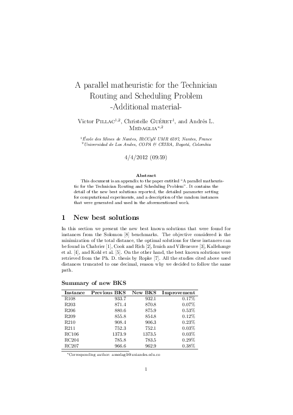 (PDF) A parallel matheuristic for the Technician Routing and Scheduling Problem