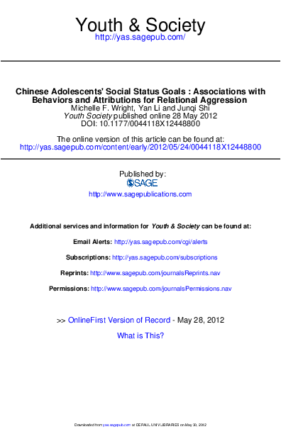 (PDF) Chinese Adolescents’ Social Status Goals: Associations with ...