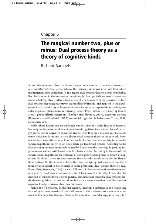 (PDF) The Magical Number Two, Plus or Minus: Dual Process Theory as a ...