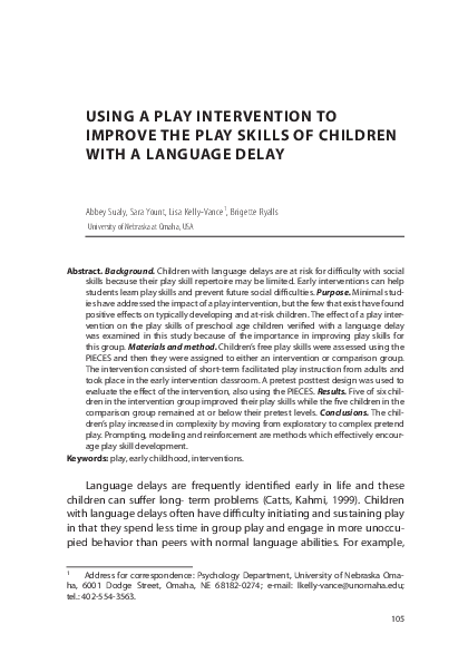 Using a Play Intervention to Improve the Play Skills of Children with a ...