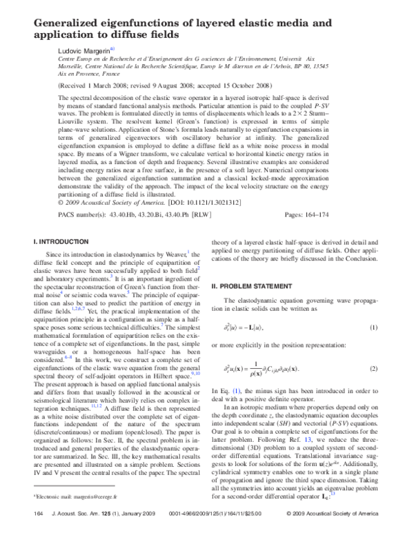 Pdf Generalized Eigenfunctions Of Layered Elastic Media And Application To Diffuse Fields