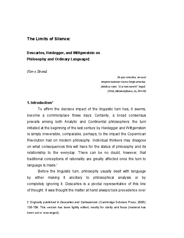 (PDF) The Limits of Silence: Descartes, Heidegger, and Wittgenstein on ...