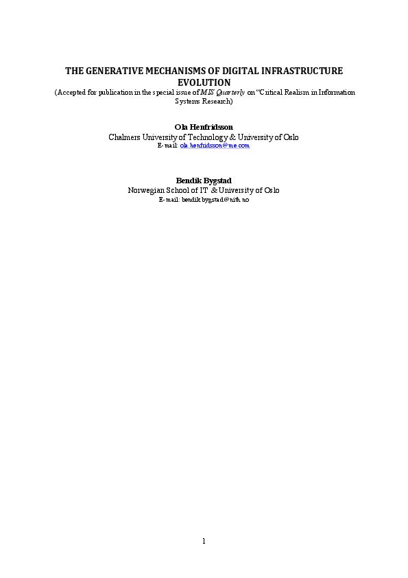 (PDF) Henfridsson and Bygstad (MISQ 2013) The Generative Mechanisms of ...