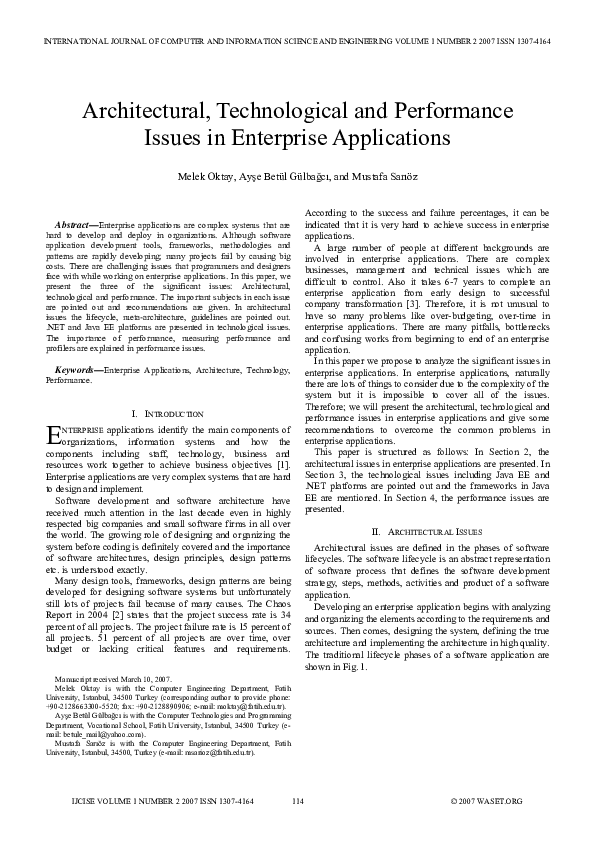 (PDF) Architectural, Technological and performance issues in enterprise ...