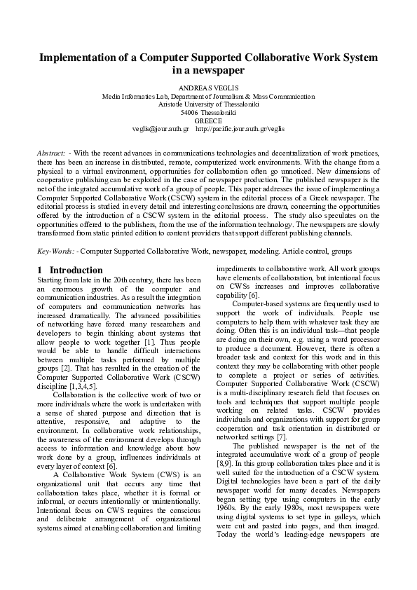(PDF) Implementation of a Computer Supported Collaborative Work System ...