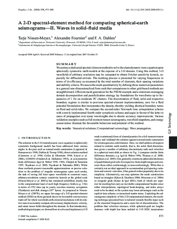 (PDF) A 2‐D spectral‐element method for computing spherical‐earth seismograms—II. Waves in solid ...