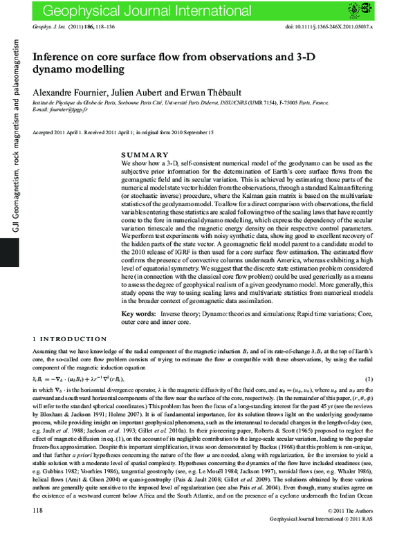 (PDF) Inference on core surface flow from observations and 3‐D dynamo ...