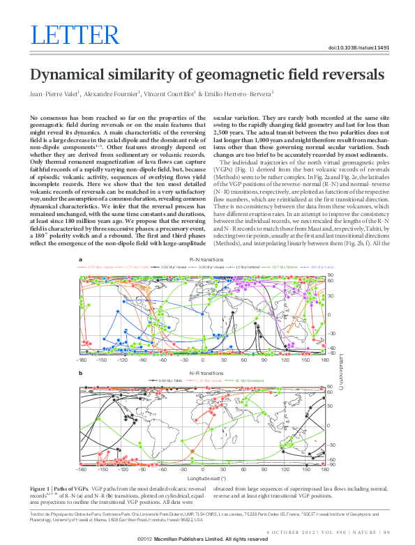 (PDF) Dynamical similarity of geomagnetic field reversals