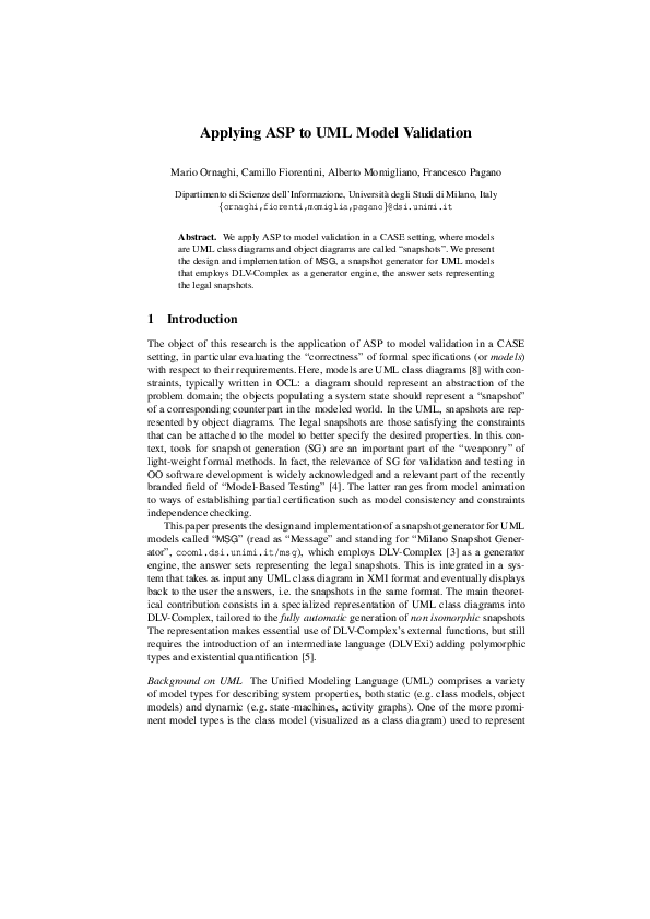 (PDF) Applying ASP to UML Model Validation