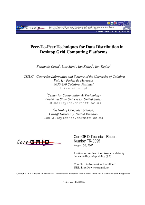 (PDF) Peer-to-peer techniques for data distribution in Desktop Grid computing platforms