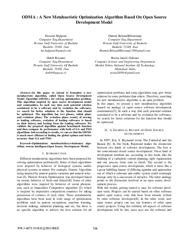 (PDF) ODMA : A New Metahueristic Optimization Algorithm Based On Open Source