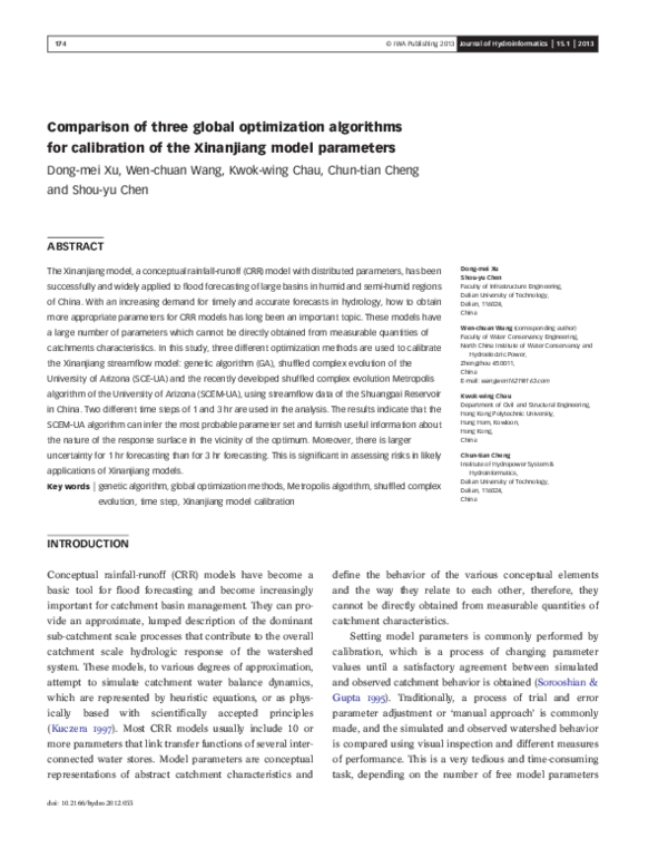 (PDF) Comparison of three global optimization algorithms for calibration of the Xinanjiang model ...
