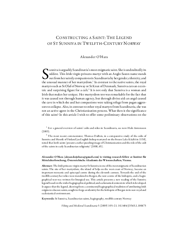 (PDF) Constructing a Saint: The Legend of St Sunniva in Twelfth-Century ...