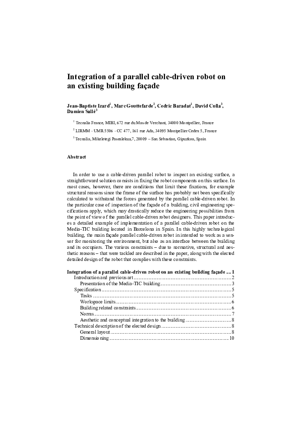 Pdf Integration Of A Parallel Cable Driven Robot On An Existing