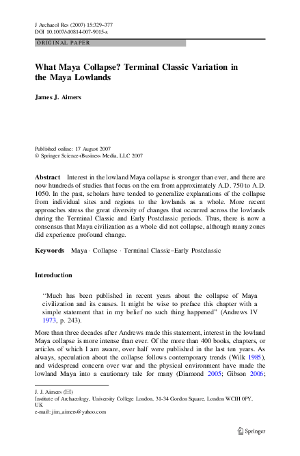 (PDF) What Maya collapse? Terminal classic variation in the Maya lowlands