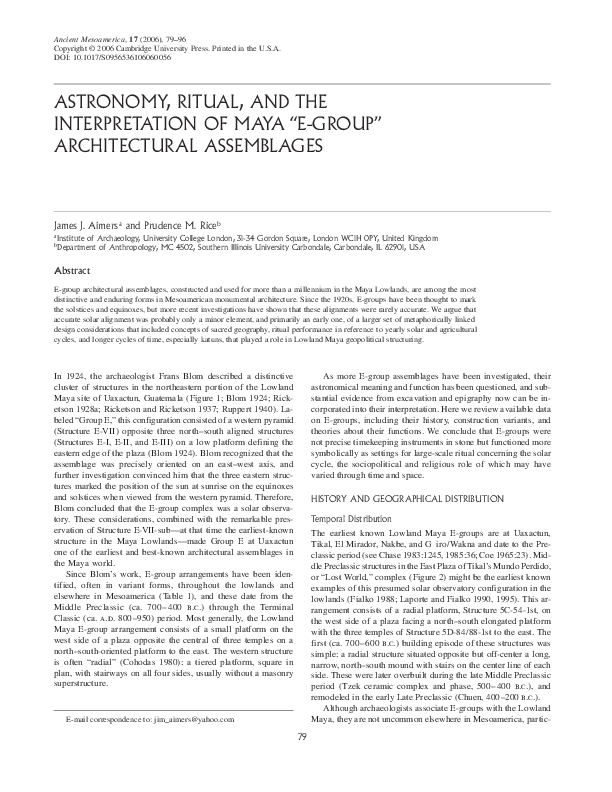 (PDF) ASTRONOMY, RITUAL, AND THE INTERPRETATION OF MAYA “E-GROUP ...