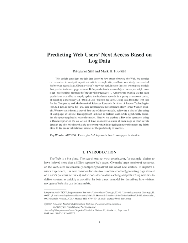 Pdf Predicting Web Users Next Access Based On Log Data